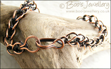 RESERVED: Antiqued copper loop in loop bracelet with hook clasp - Hand ...