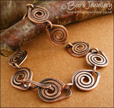Antiqued, hammered copper spiral link bracelet - made to order - Hand ...