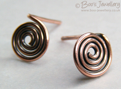 Copper spiral stud earrings - 2 versions to choose from - Hand Crafted ...