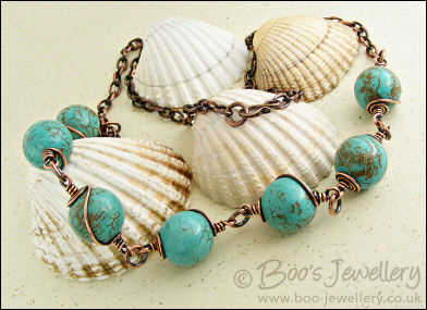 Antiqued copper spiral wrapped chalk turquoise necklace - Hand Crafted ...