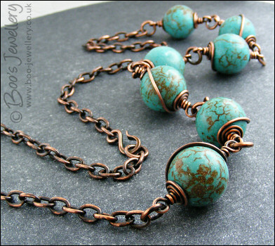Antiqued copper spiral wrapped chalk turquoise necklace - Hand Crafted ...