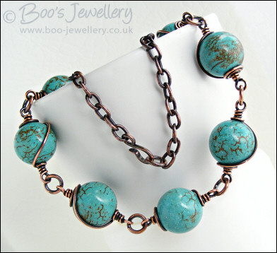 Antiqued copper spiral wrapped chalk turquoise necklace - Hand Crafted ...