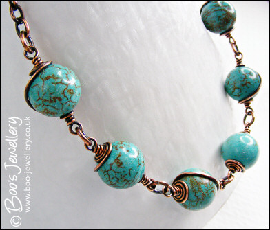 Antiqued copper spiral wrapped chalk turquoise necklace - Hand Crafted ...